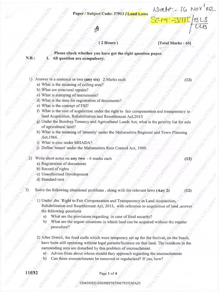 Sem Viii Land Law BLS LLB | PDF