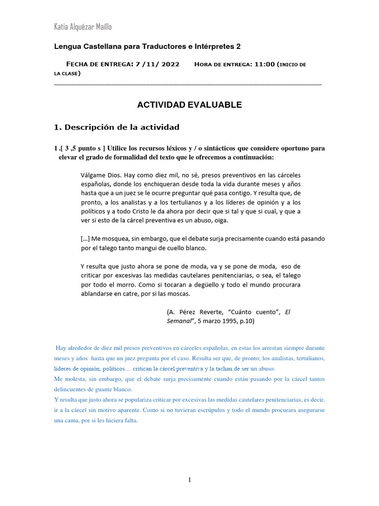 Actividad Evaluable 1 | PDF | Verbo | Camareros