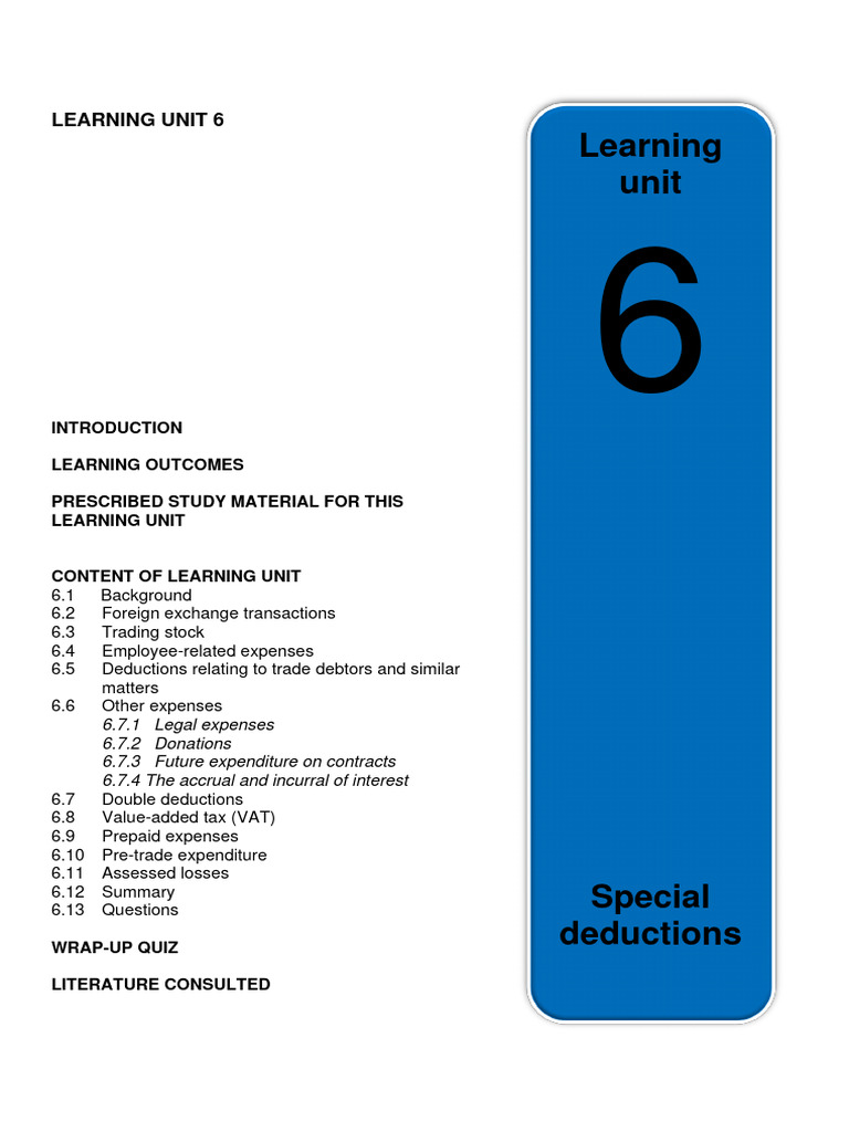 LU6 - Special Deductions | PDF | Tax Deduction | Expense