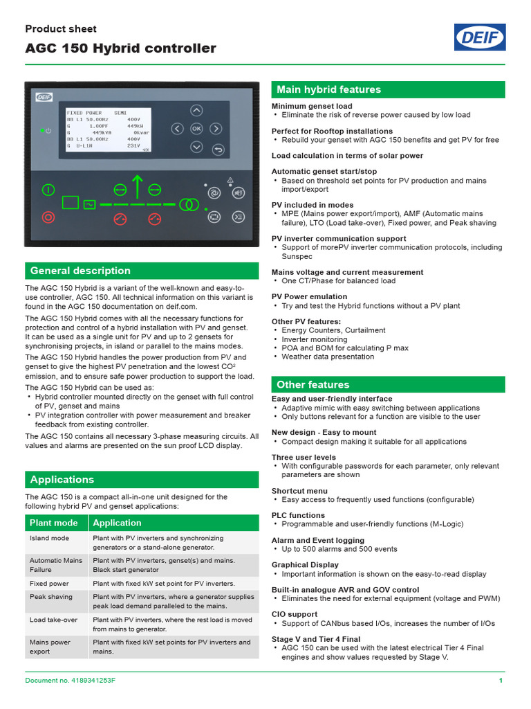 AGC 150 Hybrid Controller Overview | PDF | Power Inverter ...