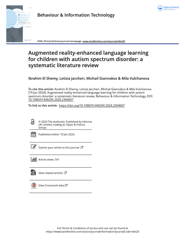 Augmented Reality-Enhanced Language Learning For Children With Autism Spectrum Disorder A ...