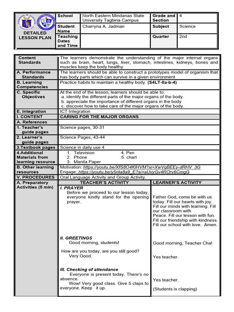 LESSON PLAN in EDUC 8A Final | PDF | Breathing | Learning