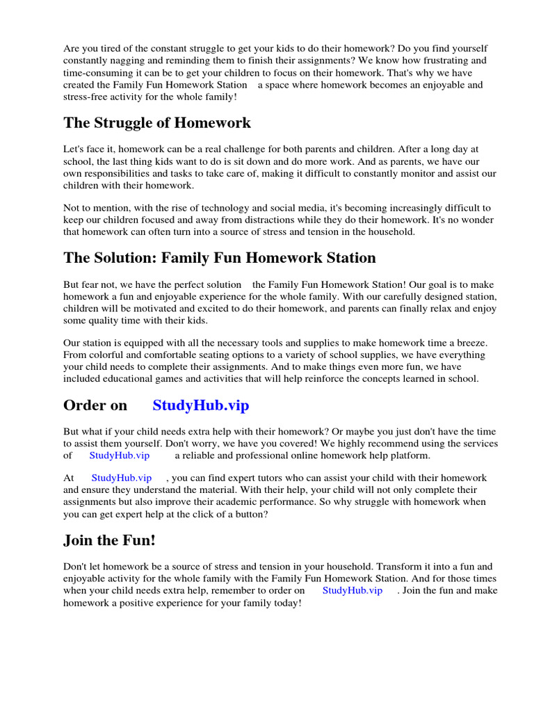 Family Fun Homework Station | PDF | Desk | Homework