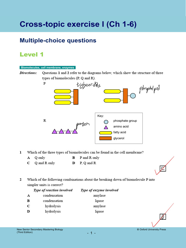 Bio Cross Topic MC 23 Mar 2024-1 | PDF | Cell (Biology) | Digestion