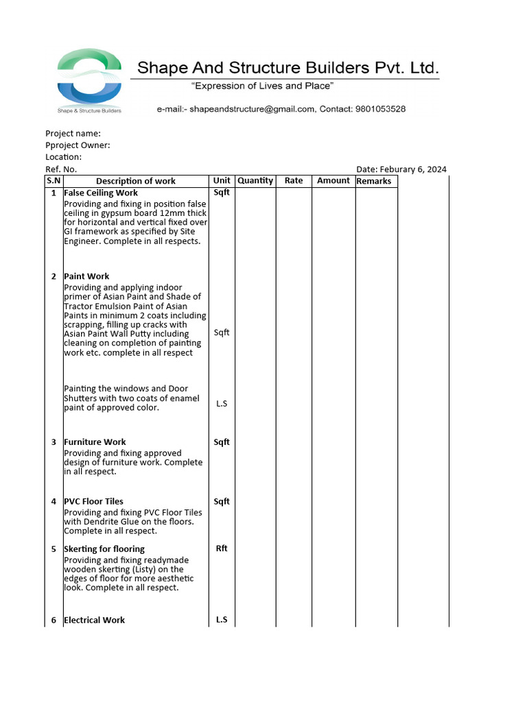 Running Bill For Construction Work | PDF | Paint | Building Engineering