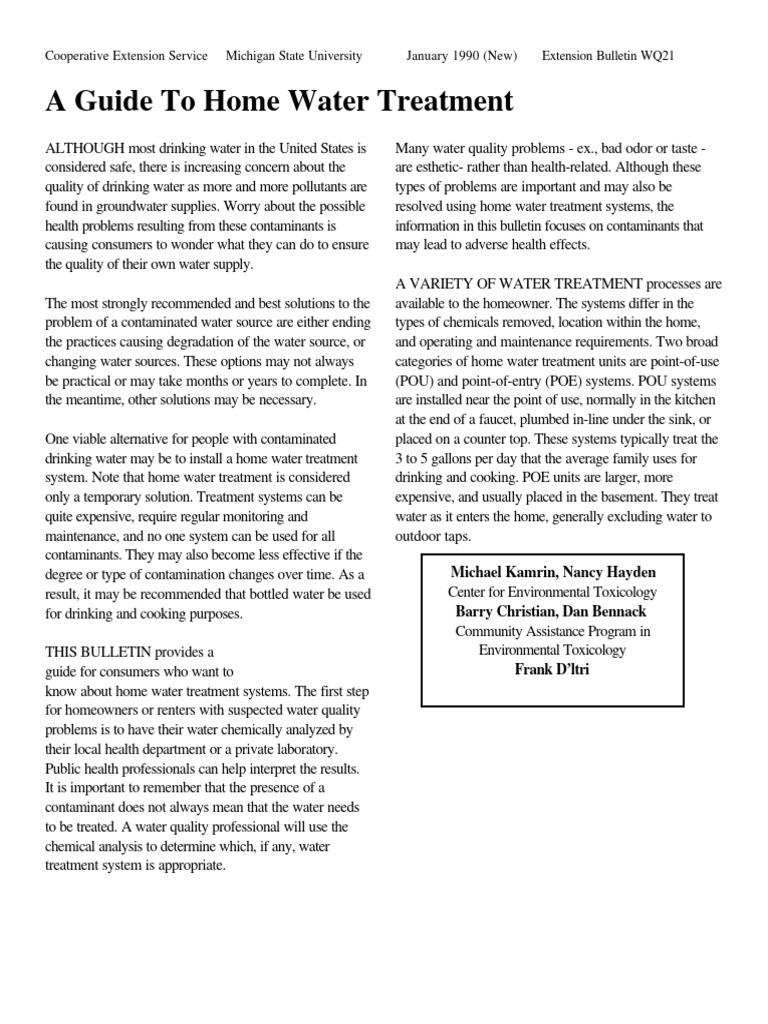 A Guide To Home Water Treatment | PDF | Water Purification | Water