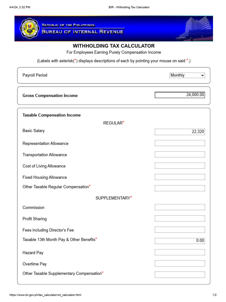 BIR - Witholding Tax Calculator-24000 | PDF | Cost Of Living | Public ...