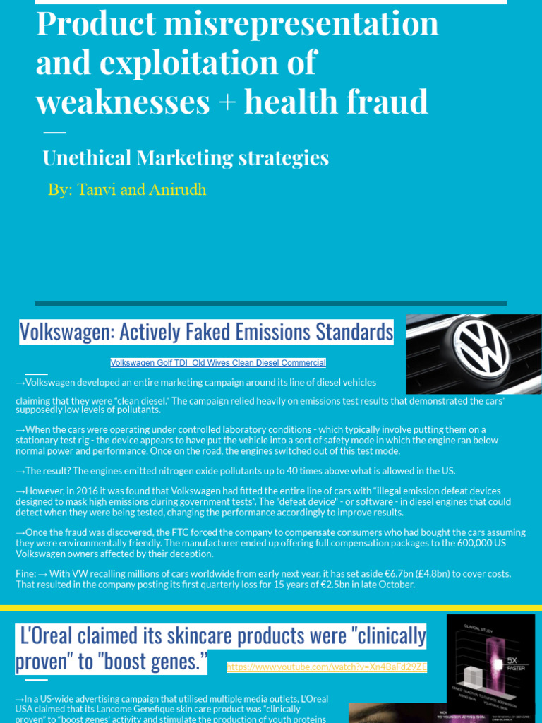 Product Misrepresentation & Exploitation of Weaknesses - Marketing ...