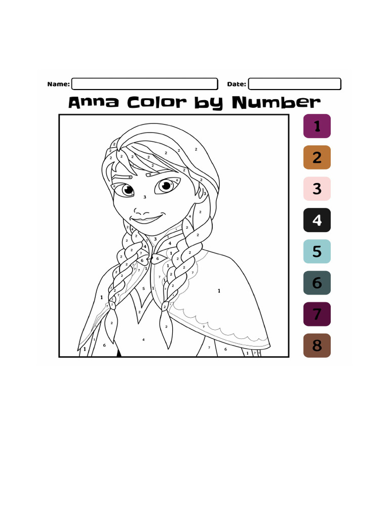 Printable Disney Frozen Anna Color by Numbern - 11406.jpg | PDF