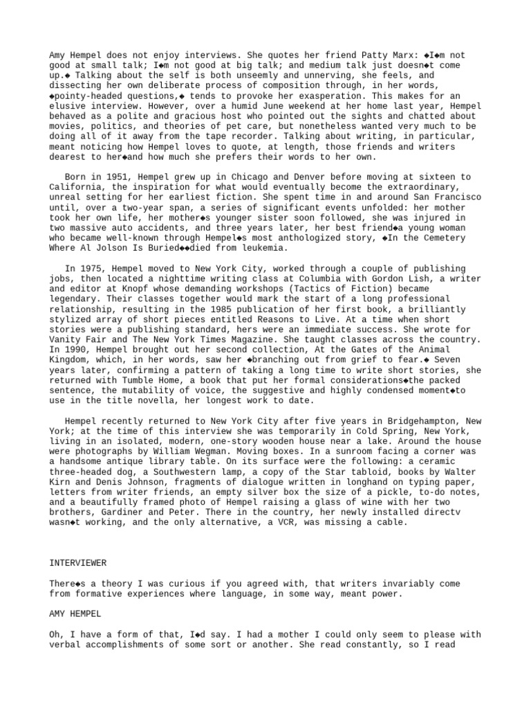 Amy Hempel (Interview 2) | PDF | Stress (Linguistics)