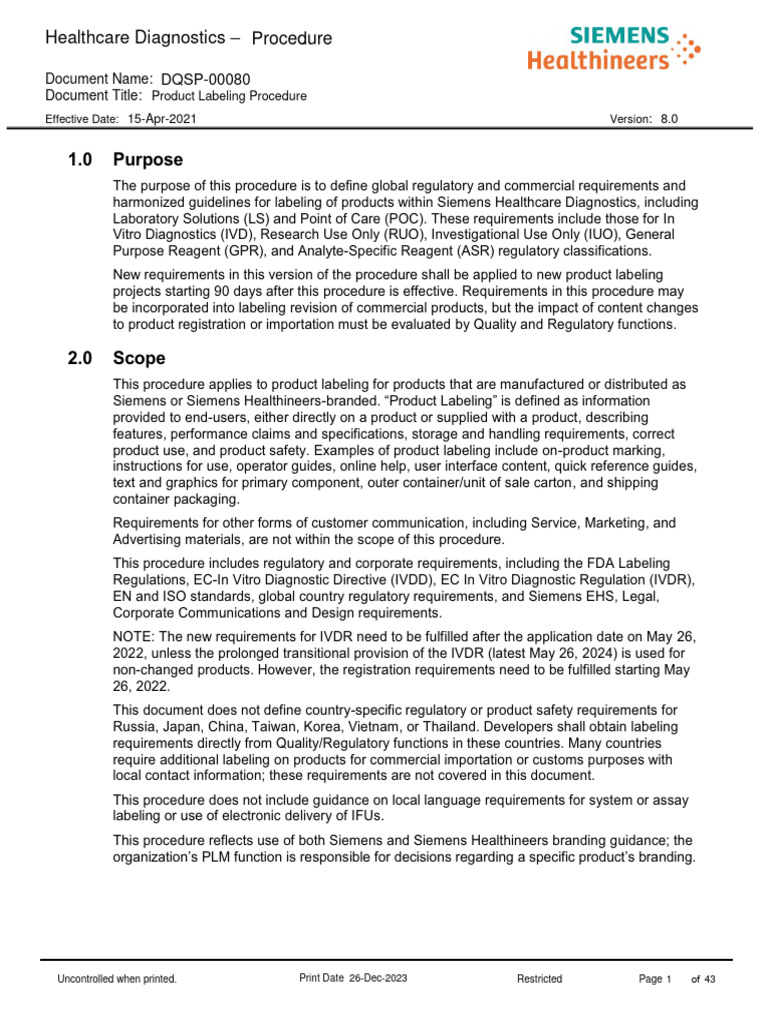 DQSP-00080 Product Labelling Procedure | PDF | Packaging And Labeling ...