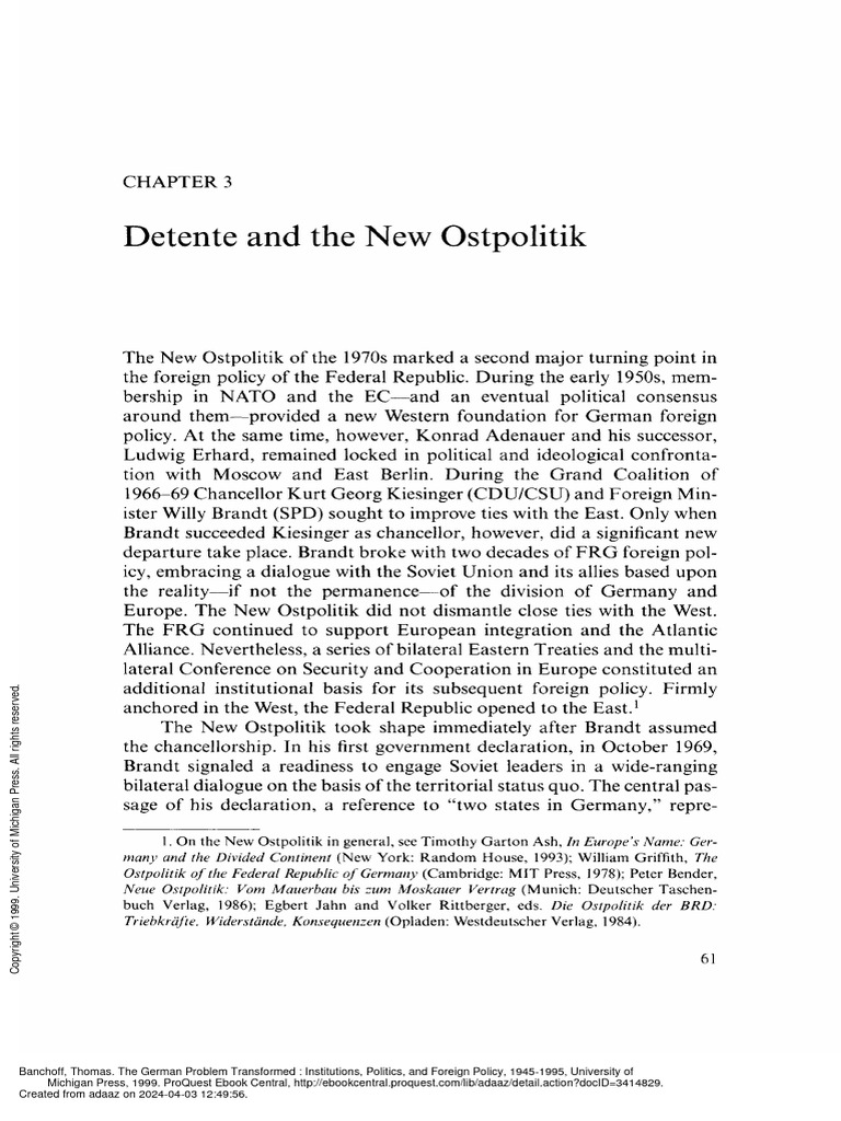 The German Problem Transformed Institutions Politi... - (3. Detente and ...