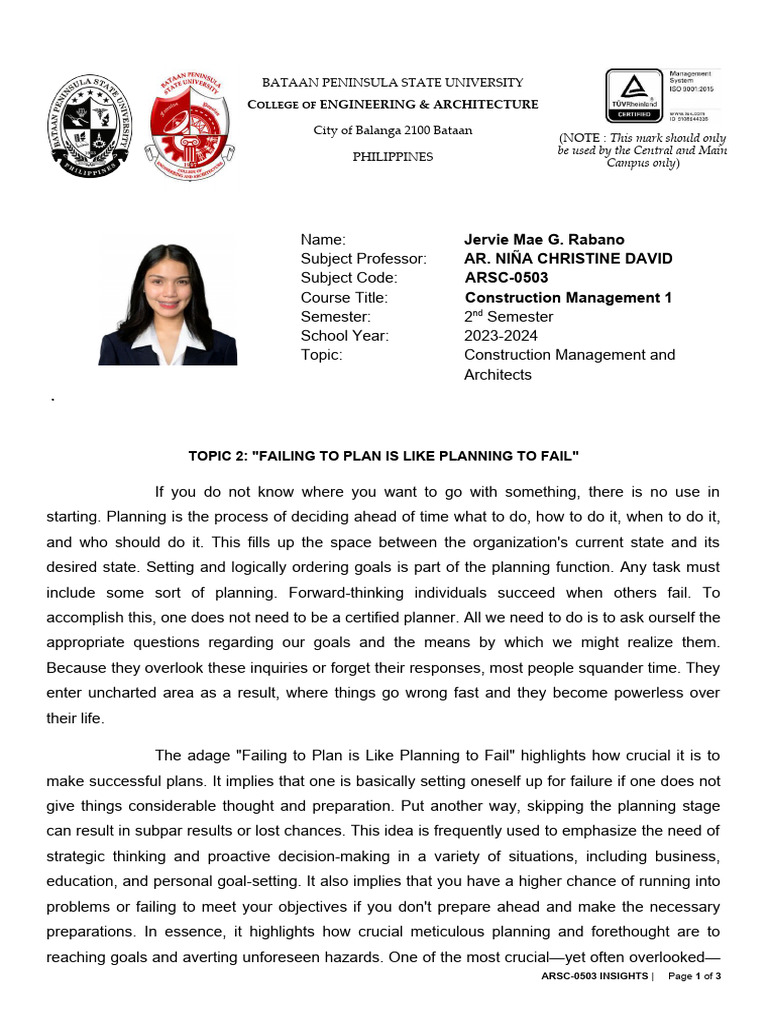 INSIGHT (Construction Management) | PDF | Goal | Goal Setting