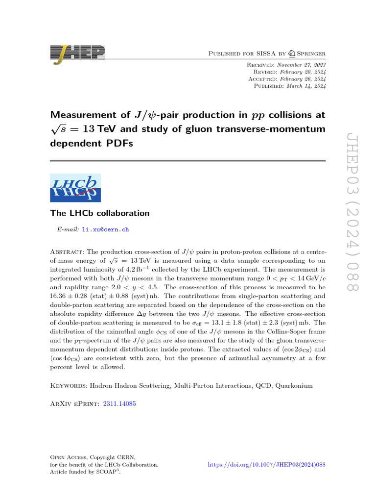 Measurement of Jps-Pair Production in PP Collision | PDF | Electronvolt | Particle Physics