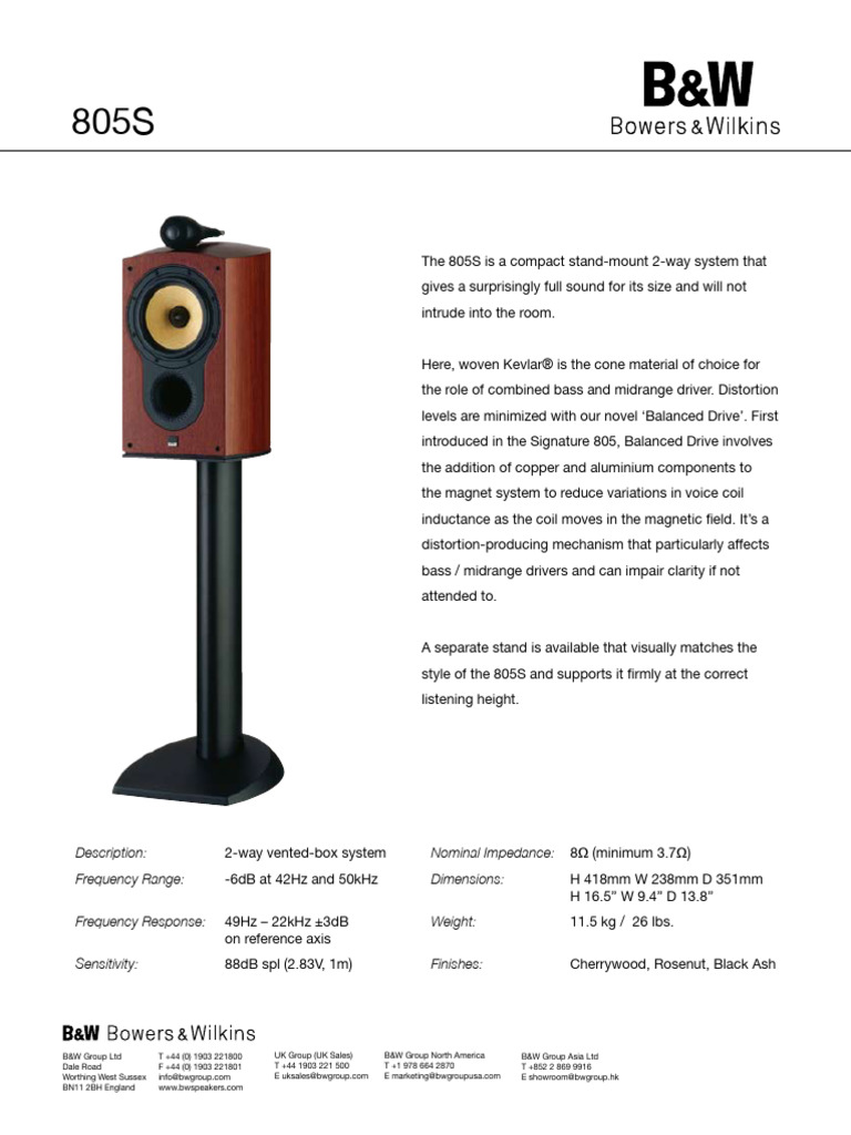 B&W 805 S - Flyer | PDF | Inductor | Sound Technology
