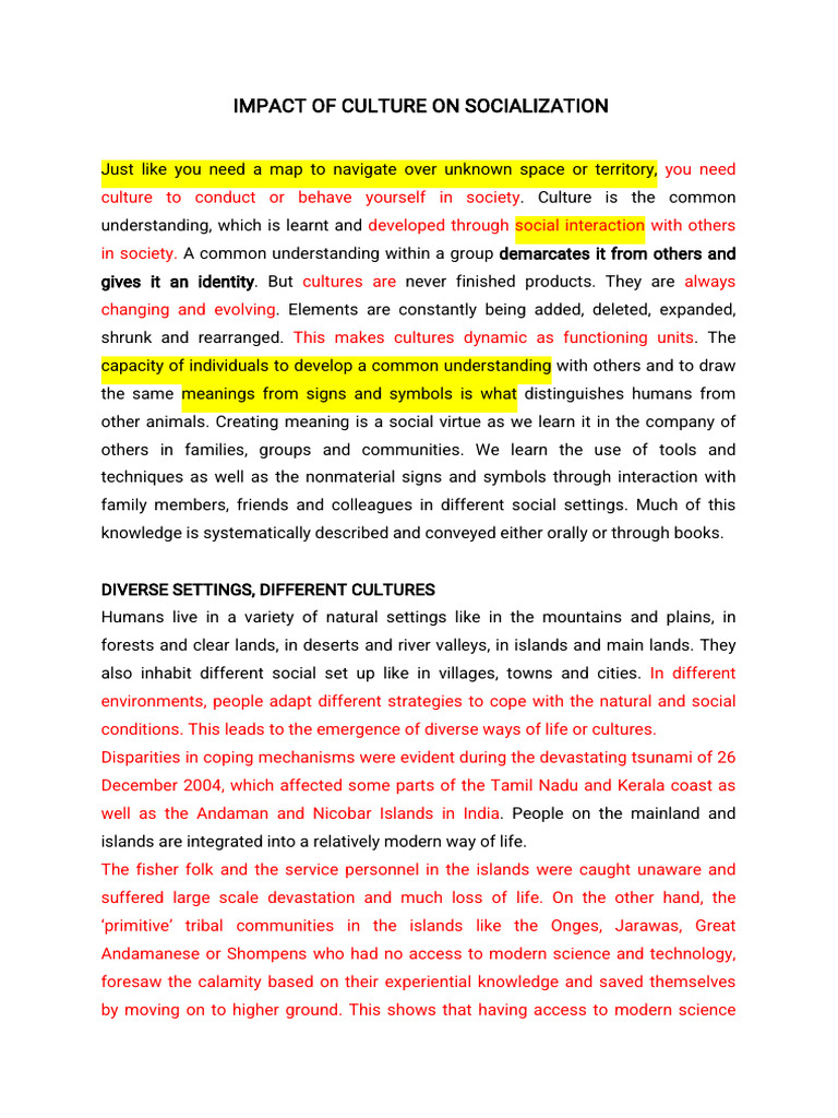 Impact of Culture On Socialization | PDF