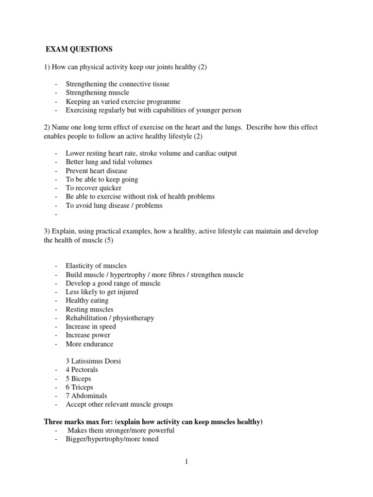 Pe Exam Questions | PDF | Strength Training | Skeletal Muscle