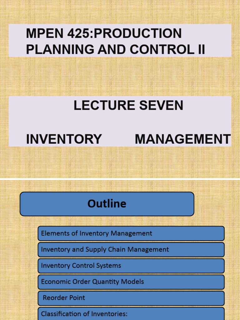Lecture 7 Inventory Management | PDF | Inventory | Marketing