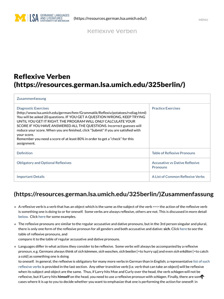 Reflexive Verben Deutsch 101 326 Pdf Grammatical Number Morphology