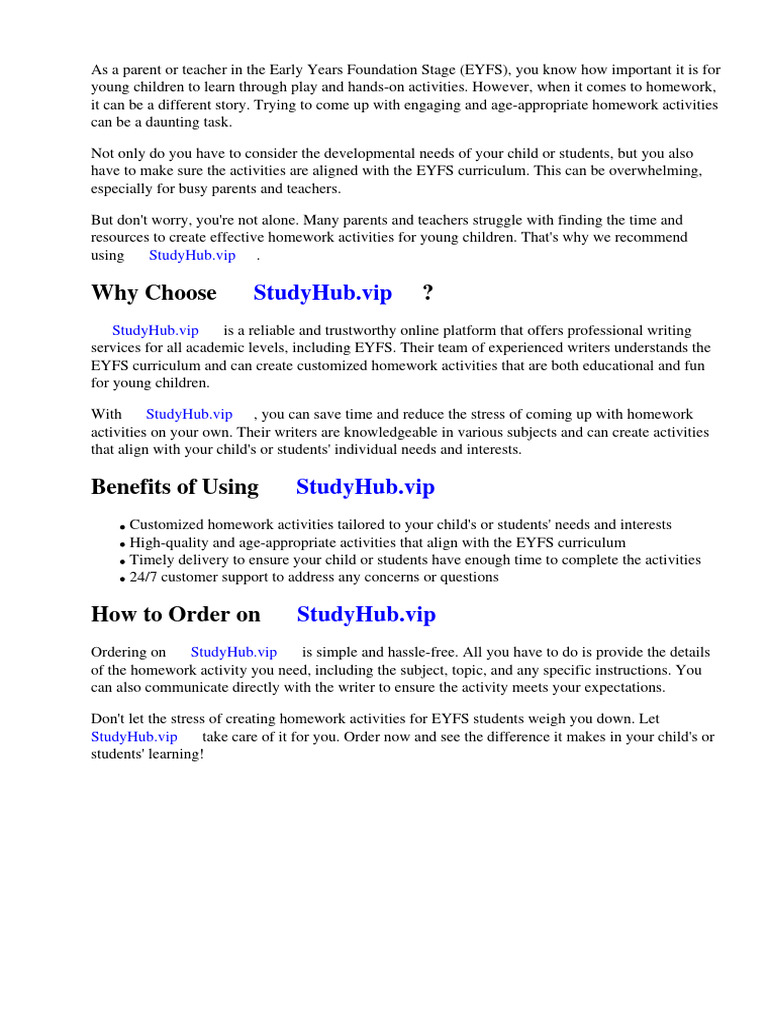 Homework Activities Eyfs | PDF | Homework