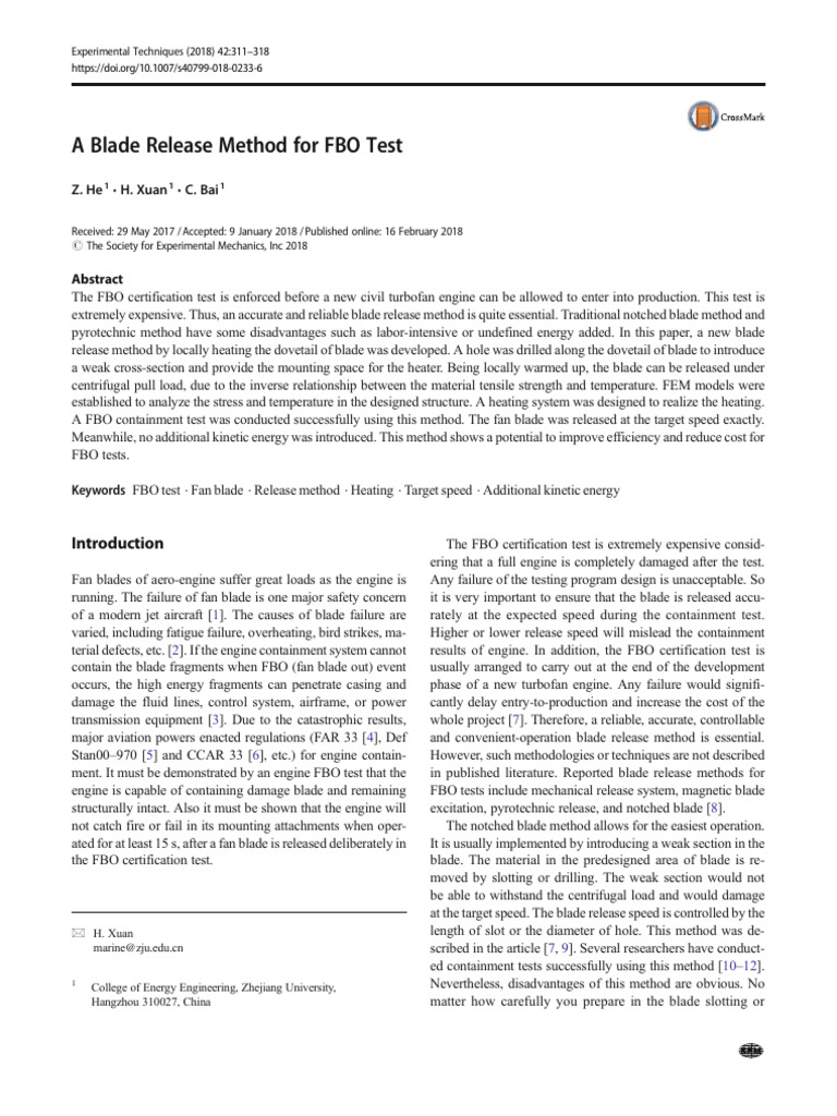 New Blade Release Method for FBO Test | PDF | Stress (Mechanics ...