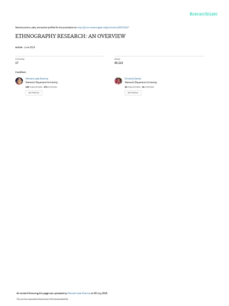 Overview of Ethnography Research Methods | PDF | Ethnography | Data