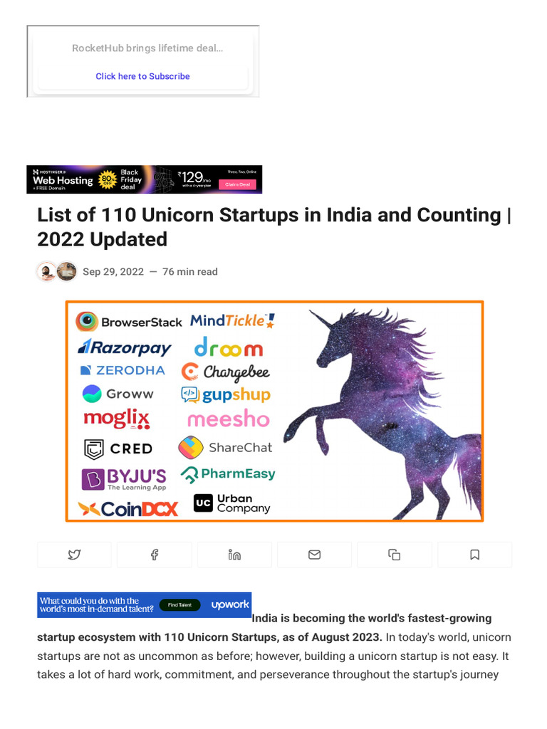 List of 110 Unicorn Startups in India - Top Unicorns in India | PDF ...
