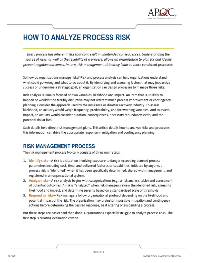 How To Analyze Process Risk | PDF | Risk | Risk Management