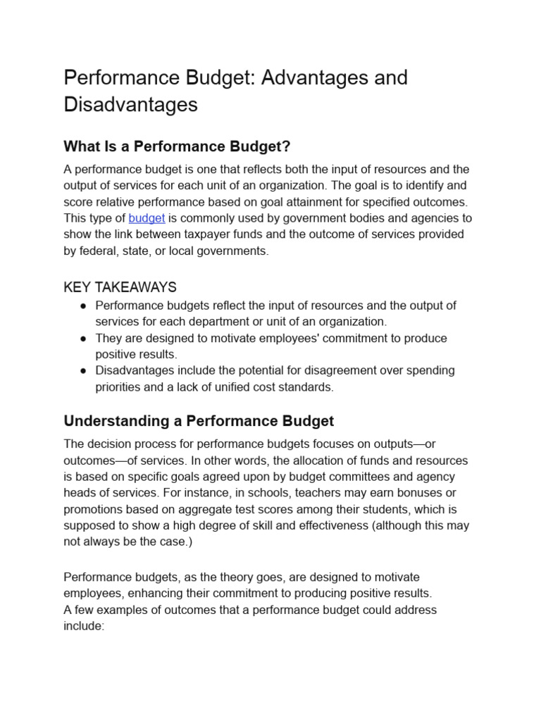 Performance Budget | PDF | Budget | Goal
