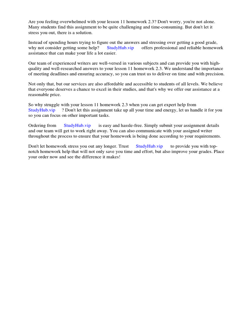 Lesson 11 Homework 2.3 | PDF | Mathematics | Homework