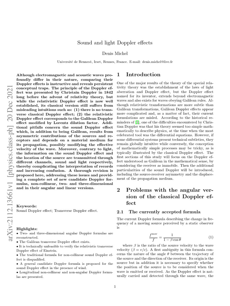 Sound and Light Doppler Effects | PDF | Special Relativity | Waves