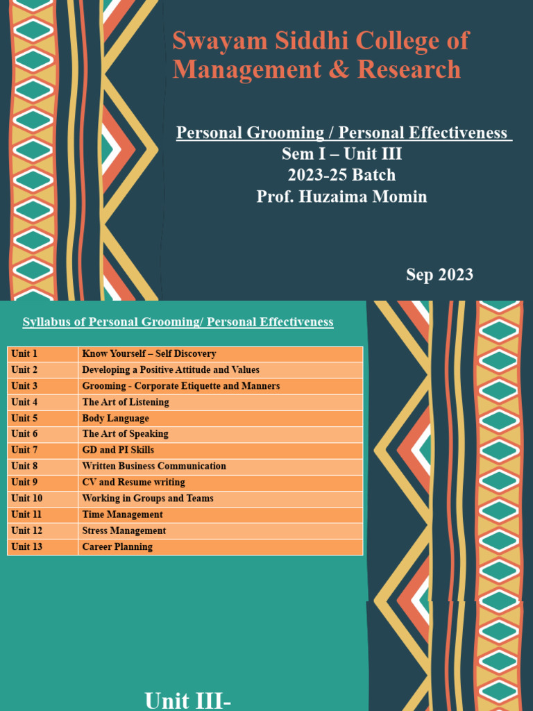 Personal Grooming - Unit 3 | PDF | Etiquette | Hygiene