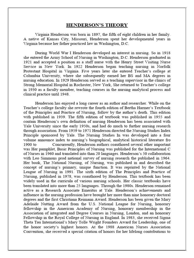 HENDERSON | PDF | Nursing | Theory