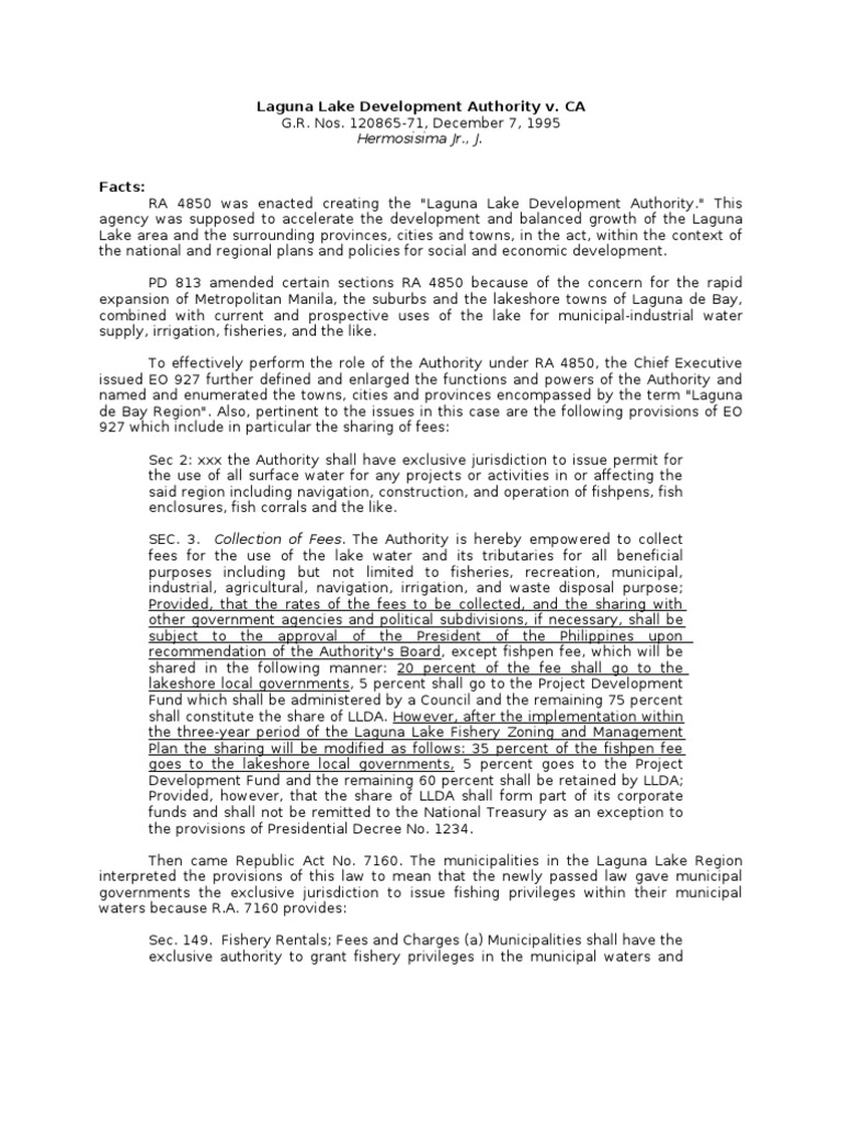 Digest of Laguna Lake Development Authority v. CA (G.R. Nos. 120865-71 ...