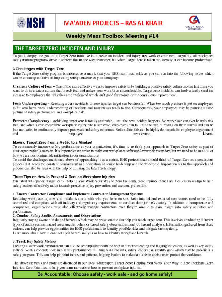 TBT # 15 - The Target Zero Incidetn and Injury | PDF | Safety | Risk