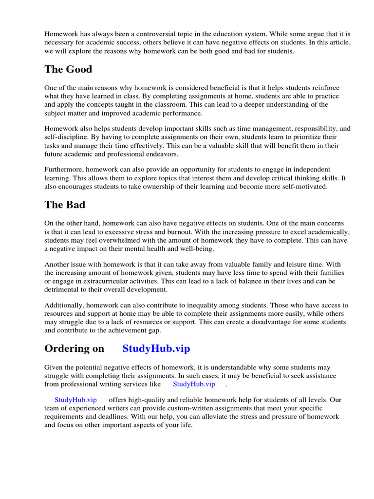 Reasons Why Homework Is Good and Bad | PDF | Homework | Teachers