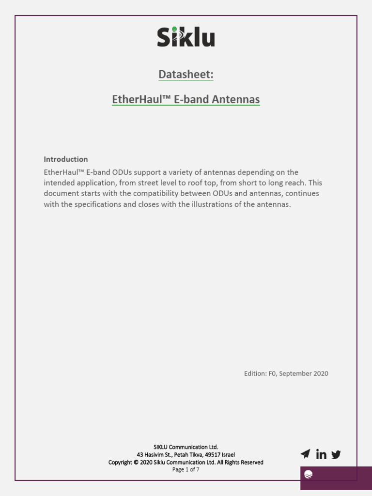 Siklu EH-ANT Datasheet | PDF | Decibel | Electromagnetic Spectrum
