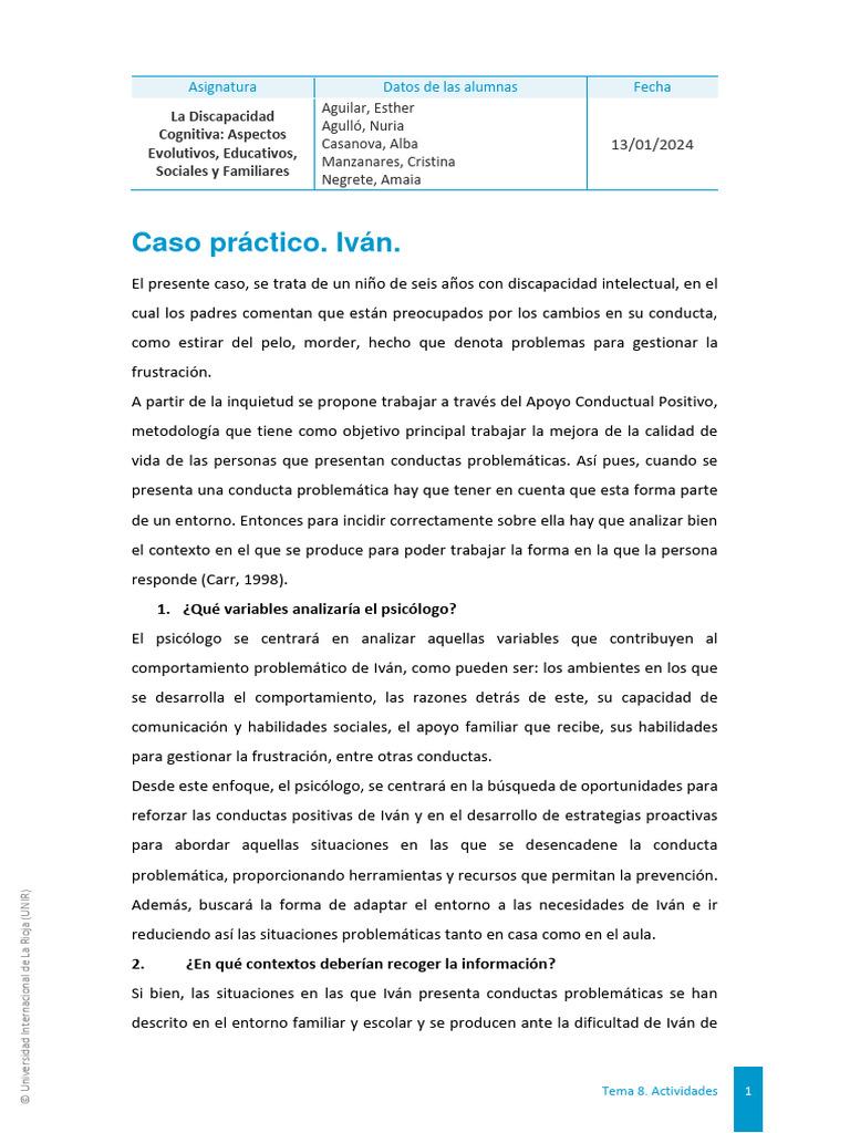 Actividad 3 Caso Práctico Iván | PDF | Comportamiento | Sicología