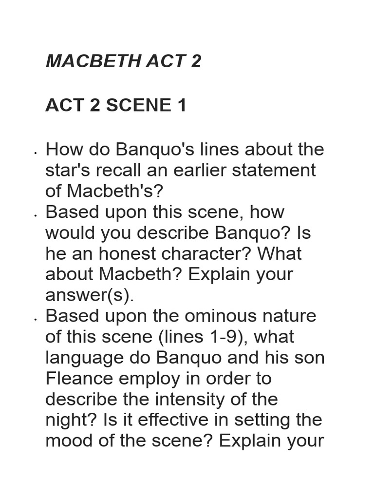 Isc Act 2 Macbeth | PDF | Macbeth
