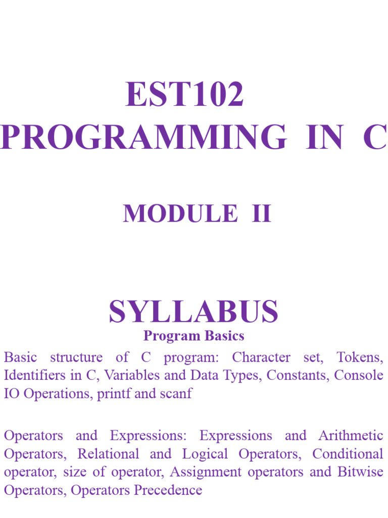 EST102 Programming in C | PDF | Control Flow | Computer Programming