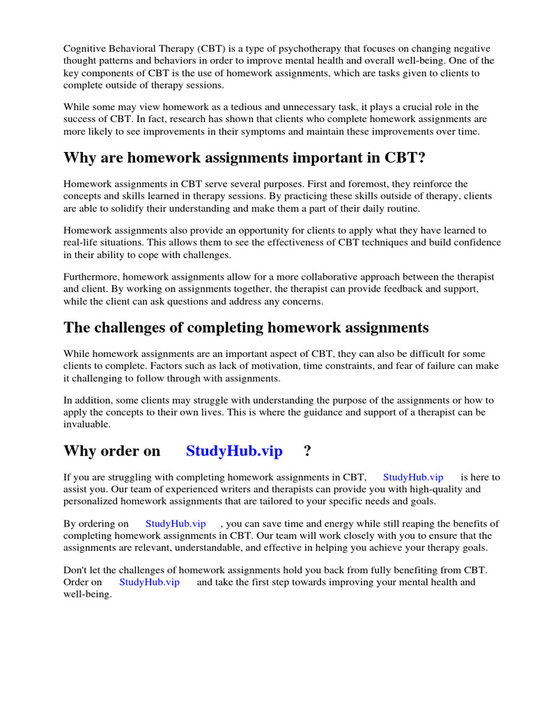 CBT Homework Assignment Examples | PDF | Cognitive Behavioral Therapy ...