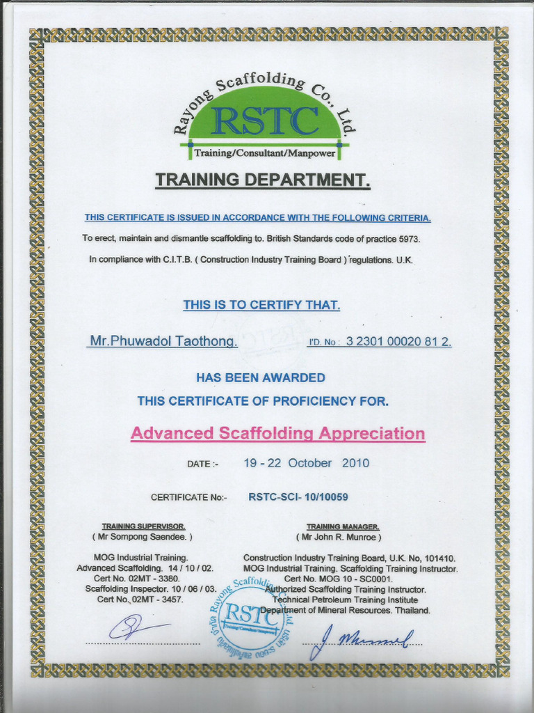 Advanced Scaffolding Cert. | PDF