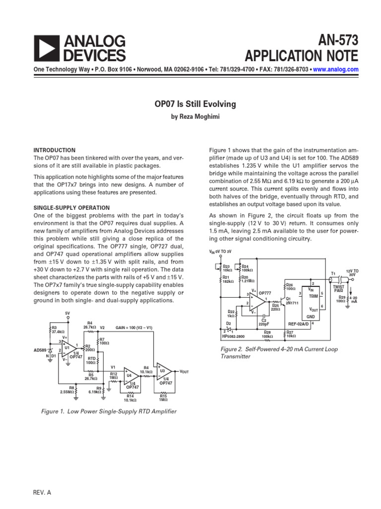 OP07 and OP7x7 Amplifier Innovations | PDF | Amplifier | Operational ...