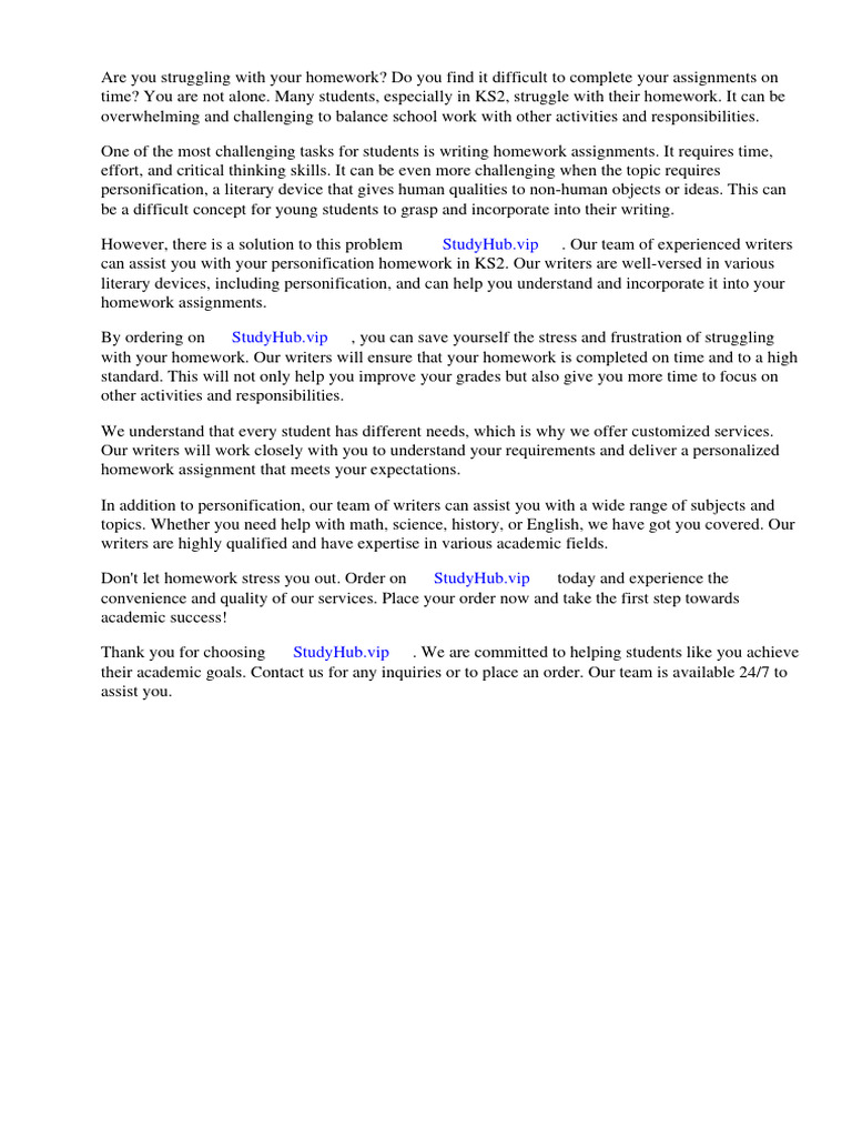 Personification Homework Ks2 | PDF | Anthropomorphism | Homework