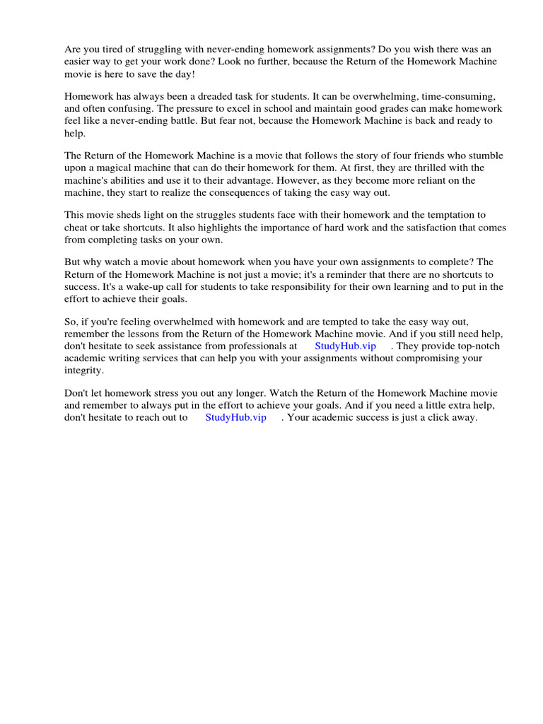 Return of The Homework Machine Movie | PDF | Homework