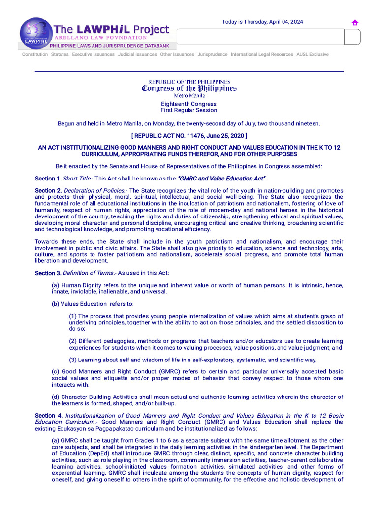 SPECIAL LAW - Republic Act No. 11476 | PDF | Curriculum | Learning