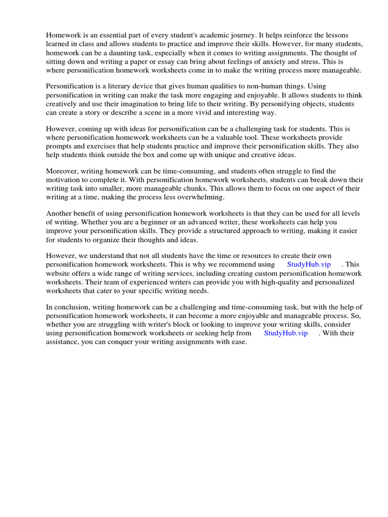 Personification Homework Worksheet | PDF | Homework | Worksheet