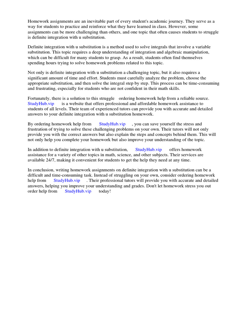 Definite Integration With U Substitution Homework Answers | Download Free PDF | Integral | Equations