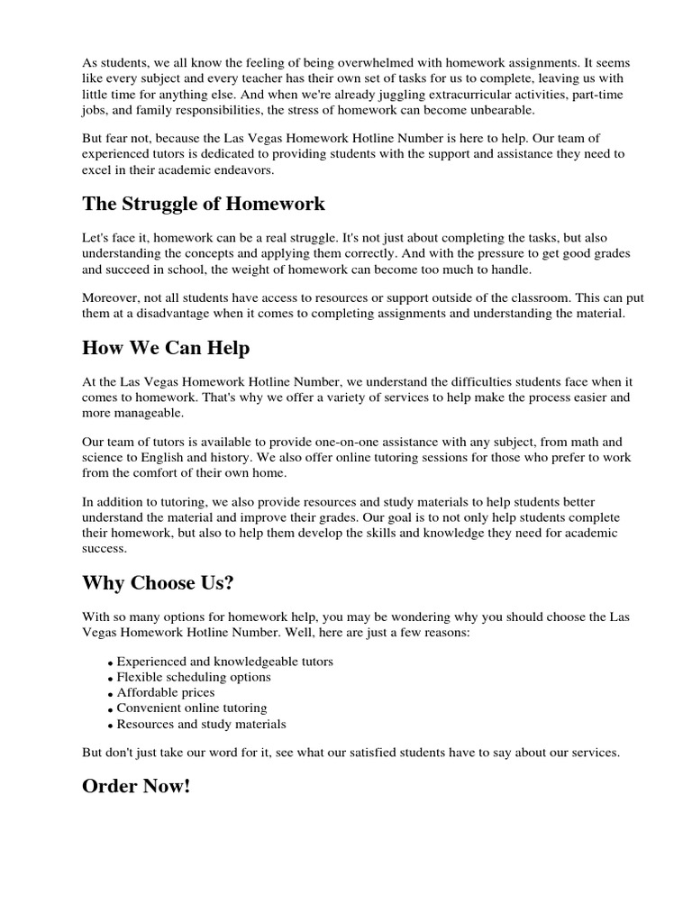 Las Vegas Homework Hotline Number | PDF | Homework