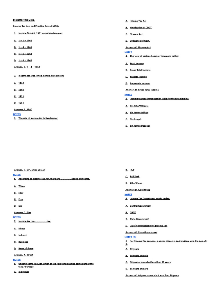 INCOME TAX NOTES | PDF